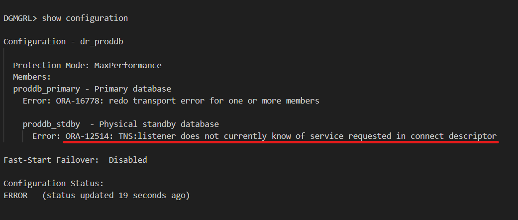 ORA-16778 and ORA-12514 while adding a standby database to a new Data ...