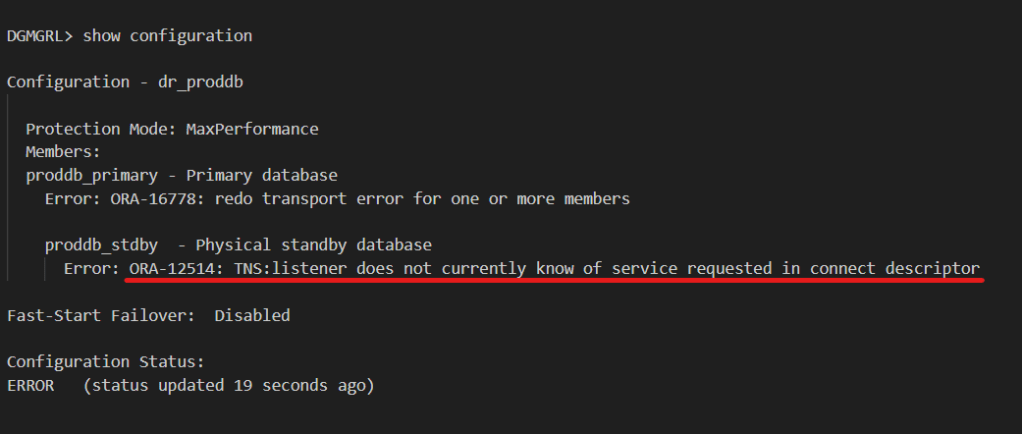ORA-16778 and ORA-12514 while adding a standby database to a new Data ...
