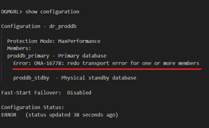 ORA-16778 and ORA-12514 while adding a standby database to a new Data Broker configuration ...